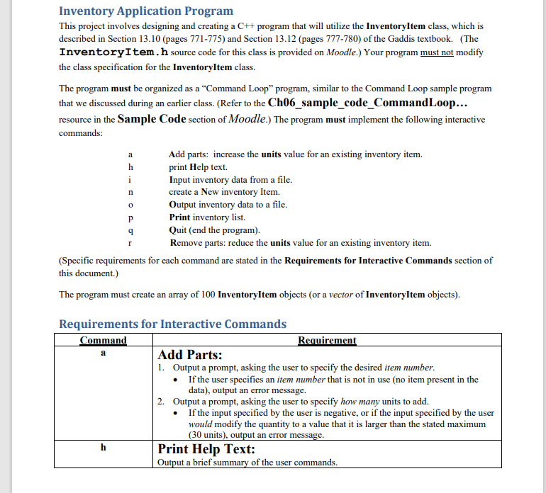 Solved Inventory Application Program This project involves | Chegg.com