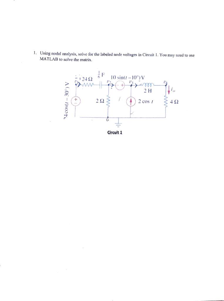 Solved 1. Using nodal analysis, solve for the labeled node | Chegg.com