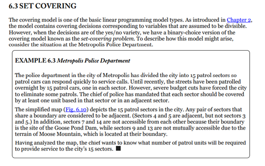 6.3 SET COVERING The covering model is one of the | Chegg.com