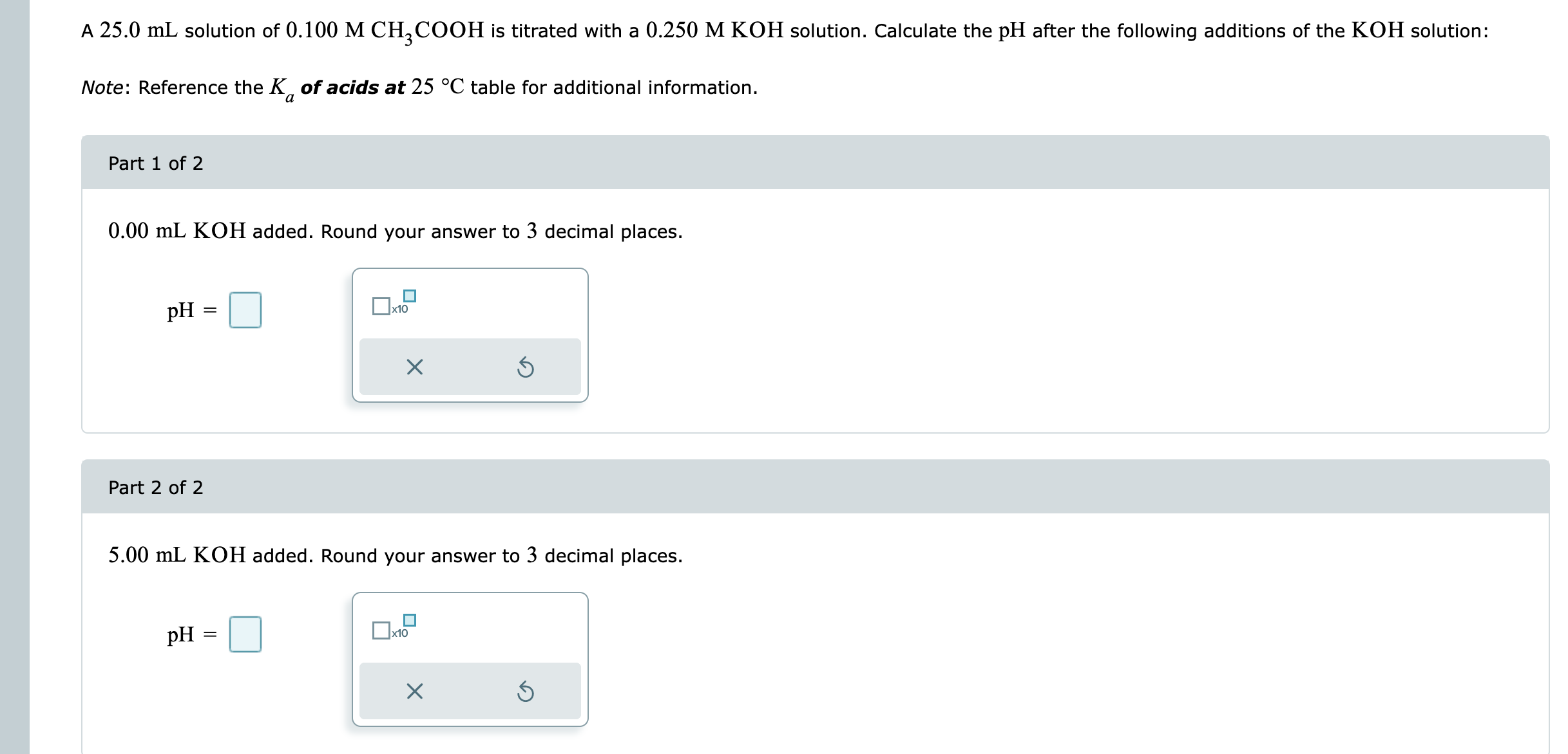 Solved A 25.0 mL solution of 0.100 M CH3COOH is titrated | Chegg.com