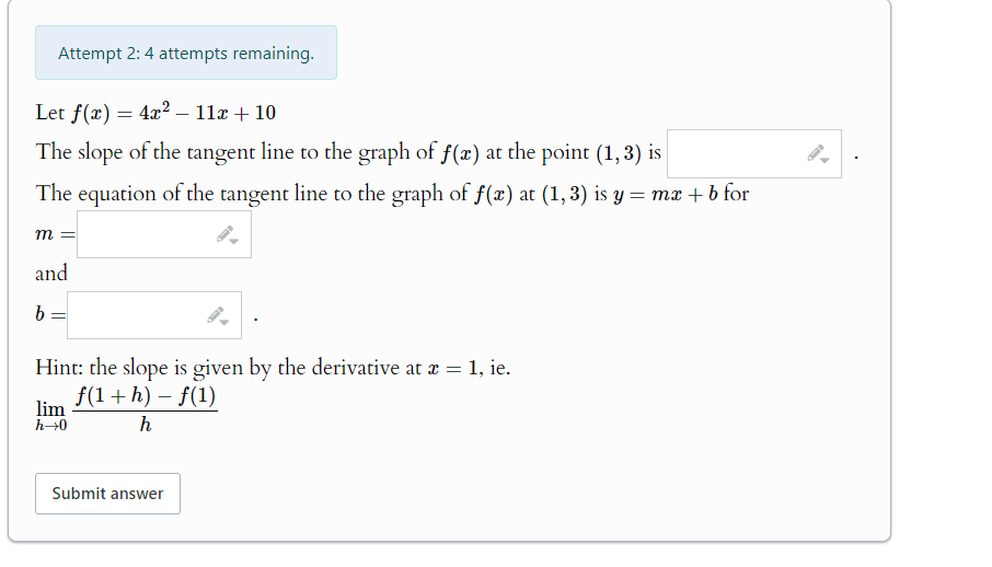 Solved Attempt 2: 4 ﻿attempts remaining.Let | Chegg.com