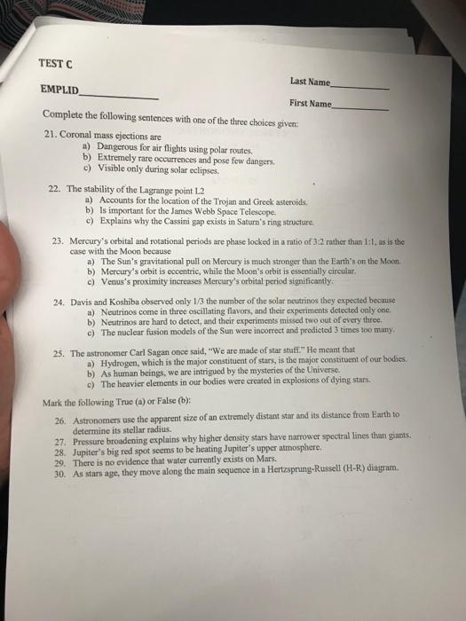Solved TEST C EMPLID Complete the following sentences with | Chegg.com