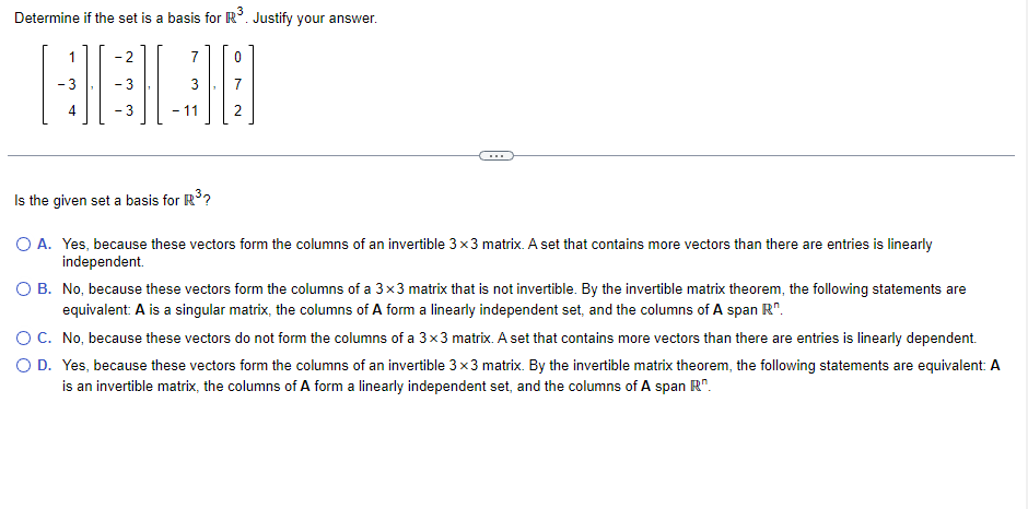 Solved Determine if the set is a basis for R. Justify your | Chegg.com