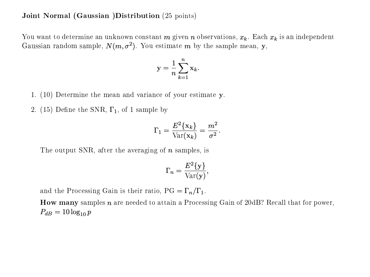 Solved Joint Normal (Gaussian )Distribution (25 points) You | Chegg.com