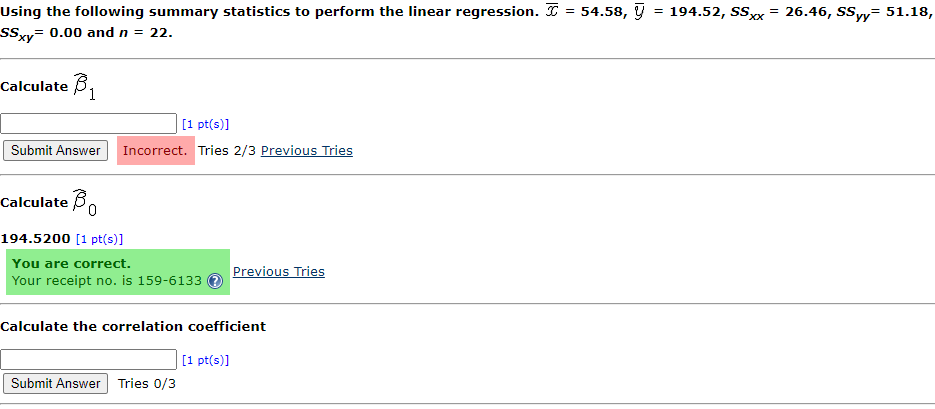 Solved Using the following summary statistics to perform the | Chegg.com
