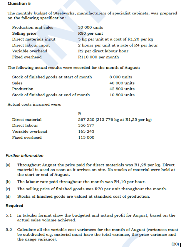 Solved Question 5 The Monthly Budget Of Steelworks Chegg Solved Question 5 The Monthly Budget Of Steelworks Chegg