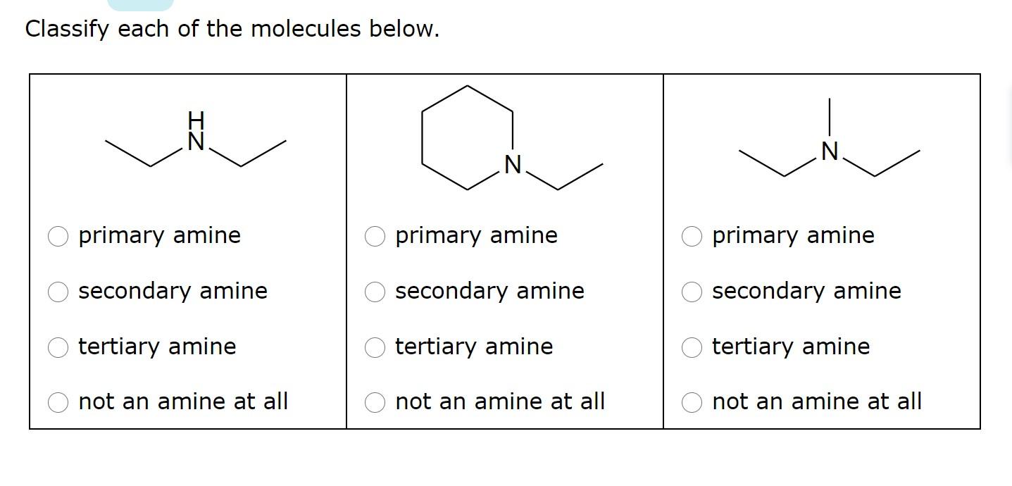 Solved Classify each of the molecules below. H N. N. O | Chegg.com