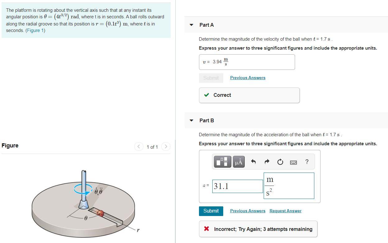 Solved The platform is rotating about the vertical axis such | Chegg.com