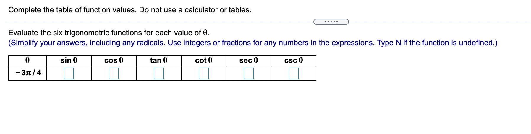 Solved Complete the table of function values. Do not use a | Chegg.com