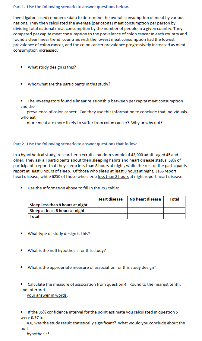 Solved Part 1. Use the following scenario to answer | Chegg.com