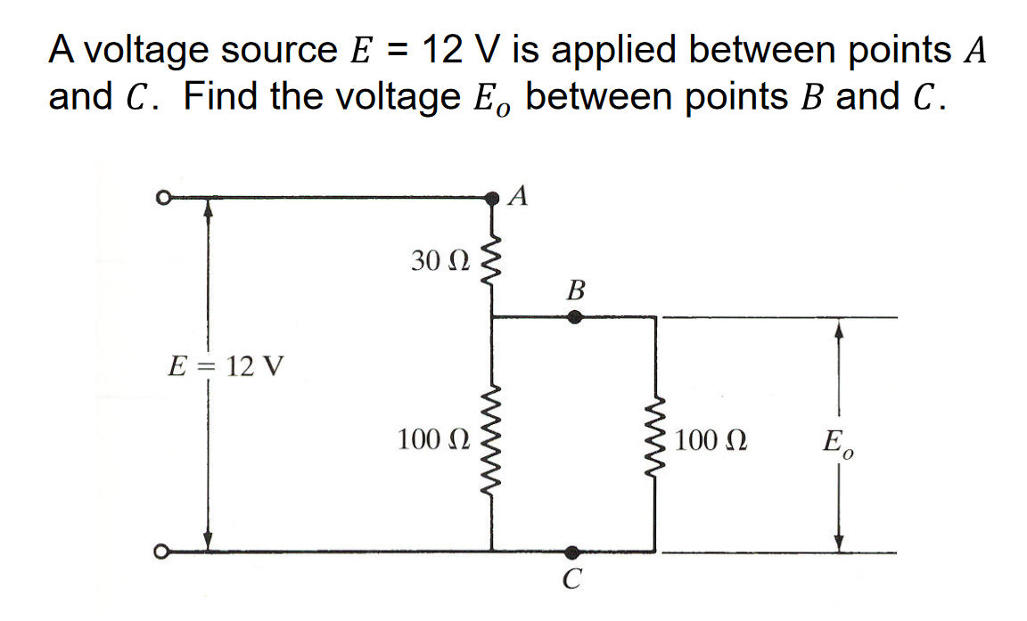 Solved A voltage source E=12 V is applied between points A | Chegg.com