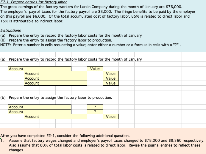 Solved E2-1 Prepare entries for factory labor The gross | Chegg.com
