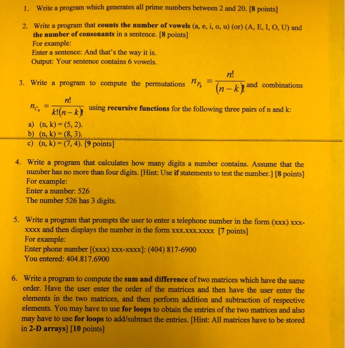 Solved 1 Write A Program Which Generates All Prime Numbers 7485