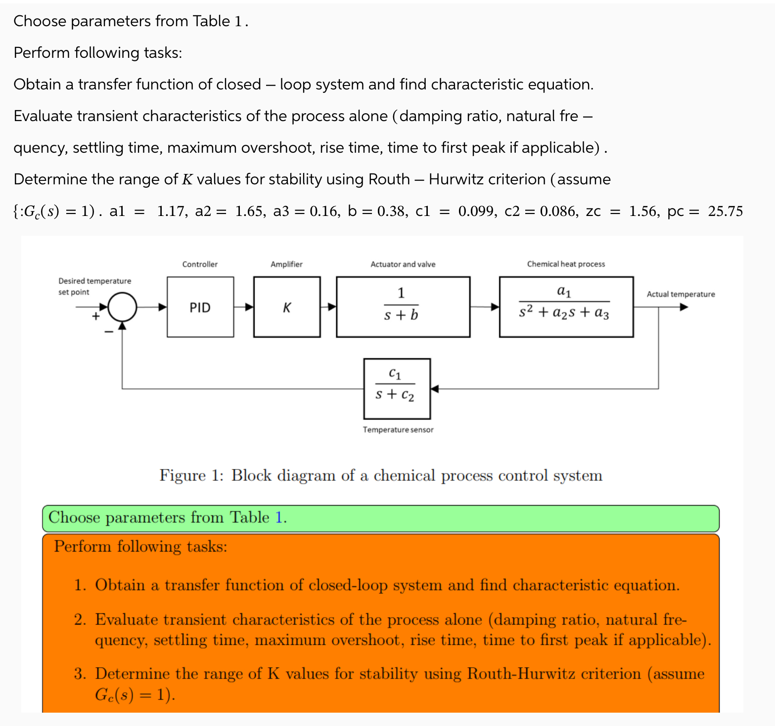 Choose parameters from Table 1.Perform following | Chegg.com
