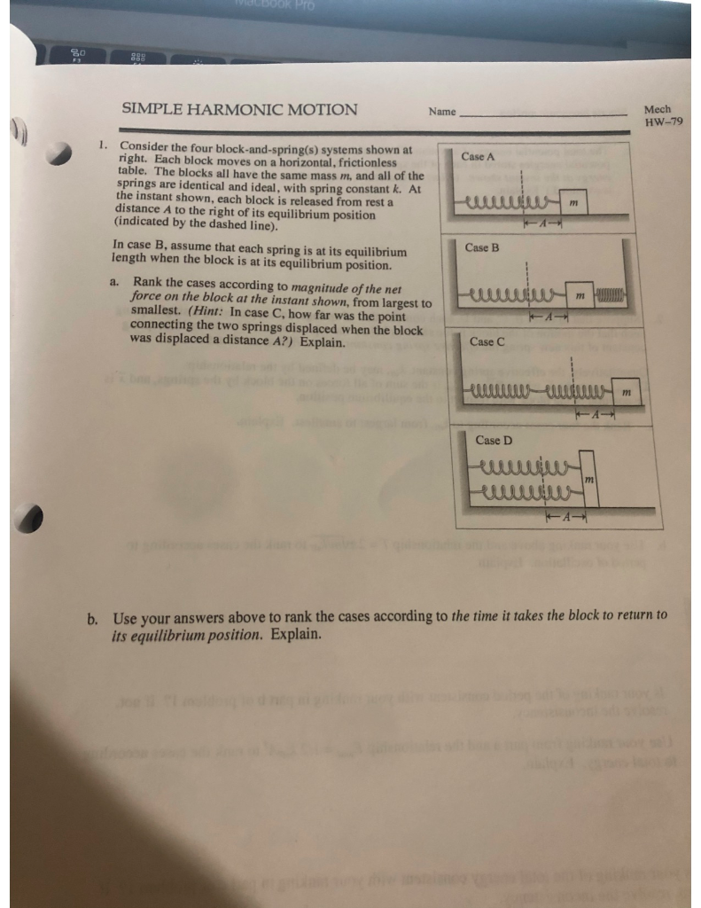 Solved Vidbook Pro SIMPLE HARMONIC MOTION Name Mech HW-79 | Chegg.com