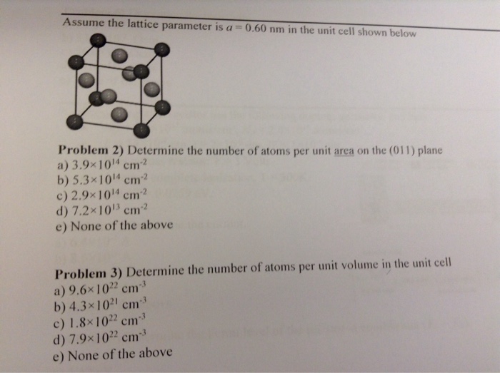 Solved Assume the lattice parameter is a = 0.60 nm in the | Chegg.com