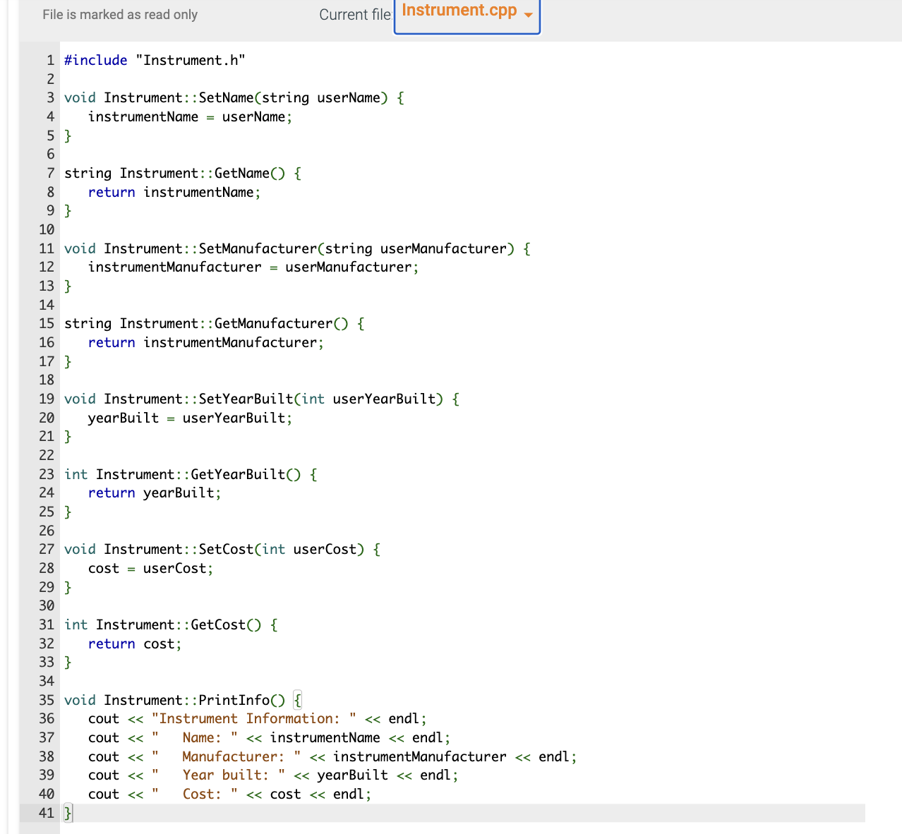 Solved 1 \#include "StringInstrument.h" 2 3 // TODO: Define | Chegg.com