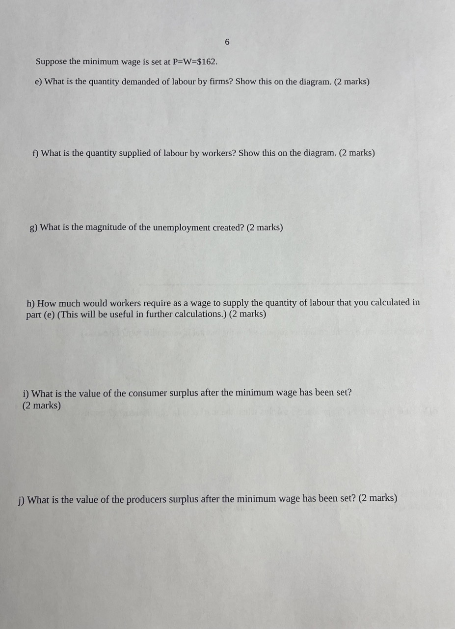 Solved Suppose the minimum wage is set at P=W=$162.e) ﻿What | Chegg.com