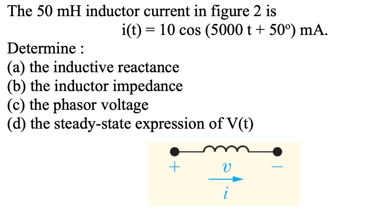 Solved The 50 mH inductor current in figure 2 is i(t) = 10 | Chegg.com