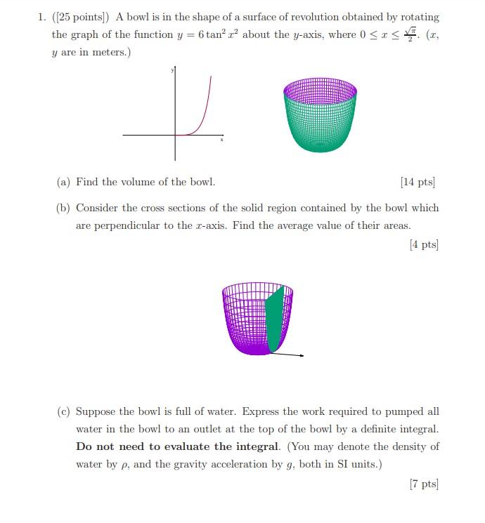 Solved 1. ([25 points]) A bowl is in the shape of a surface | Chegg.com