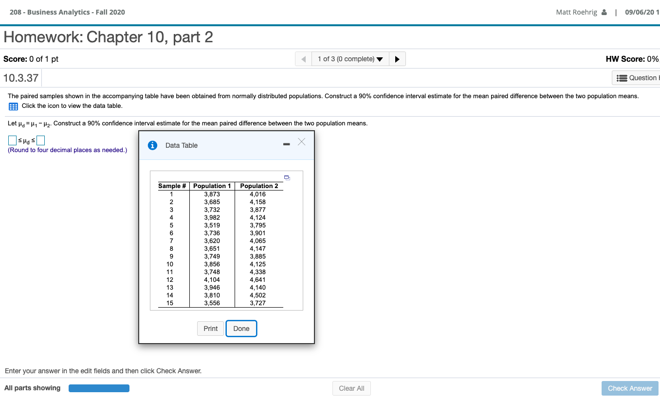 Solved 208 - Business Analytics - Fall 2020 Matt Roehrig : | Chegg.com