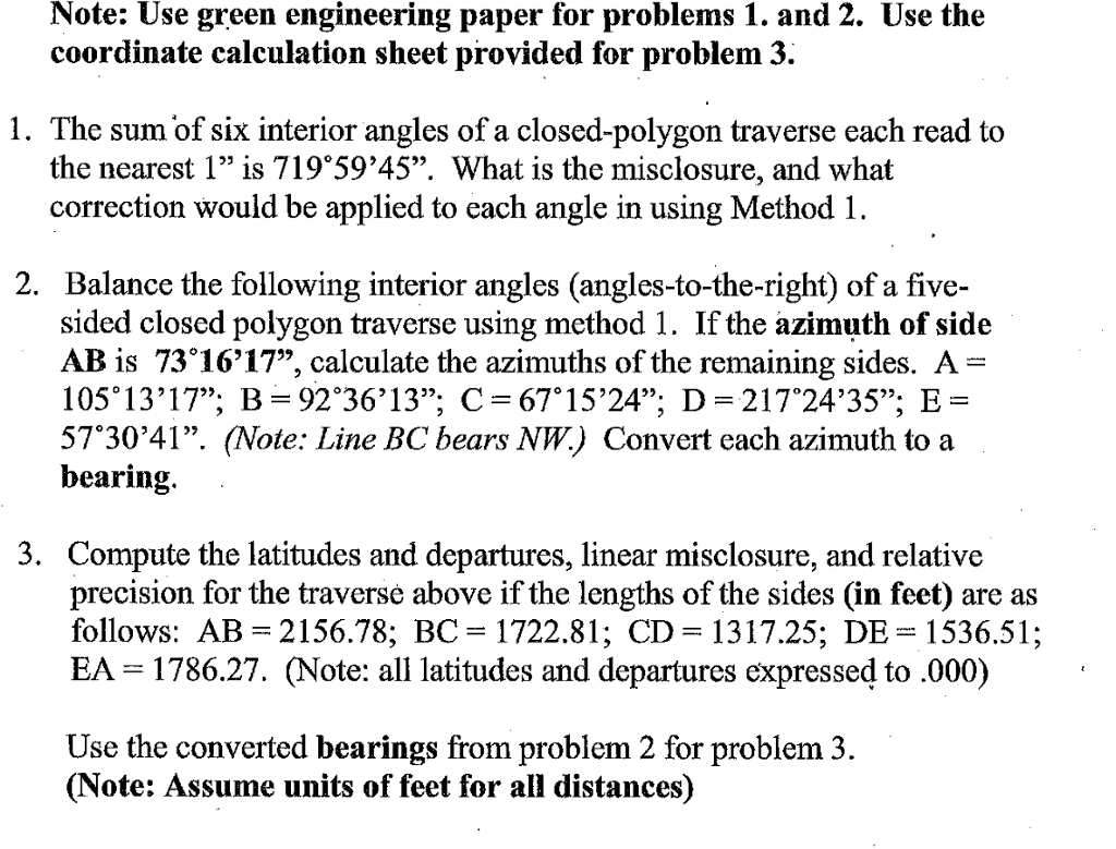 Solved Note: Use green engineering paper for problems 1. and | Chegg.com