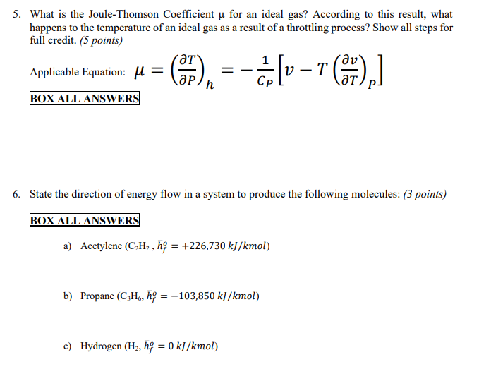 Solved 5. What is the Joule-Thomson Coefficient u for an | Chegg.com
