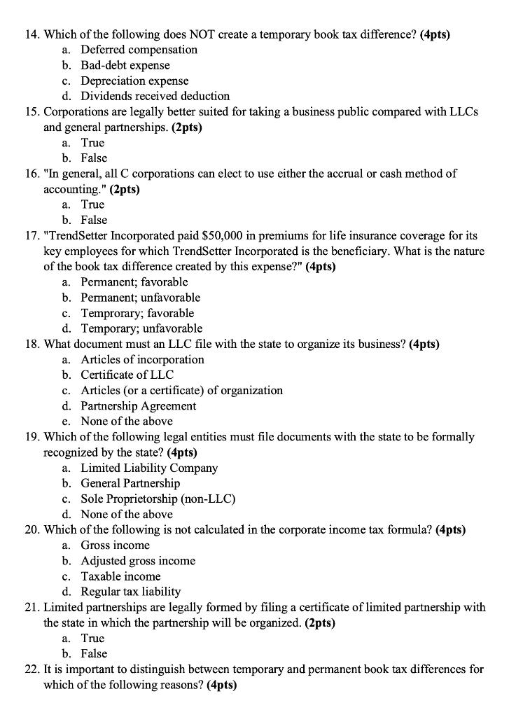 Solved 14. Which of the following does NOT create a | Chegg.com