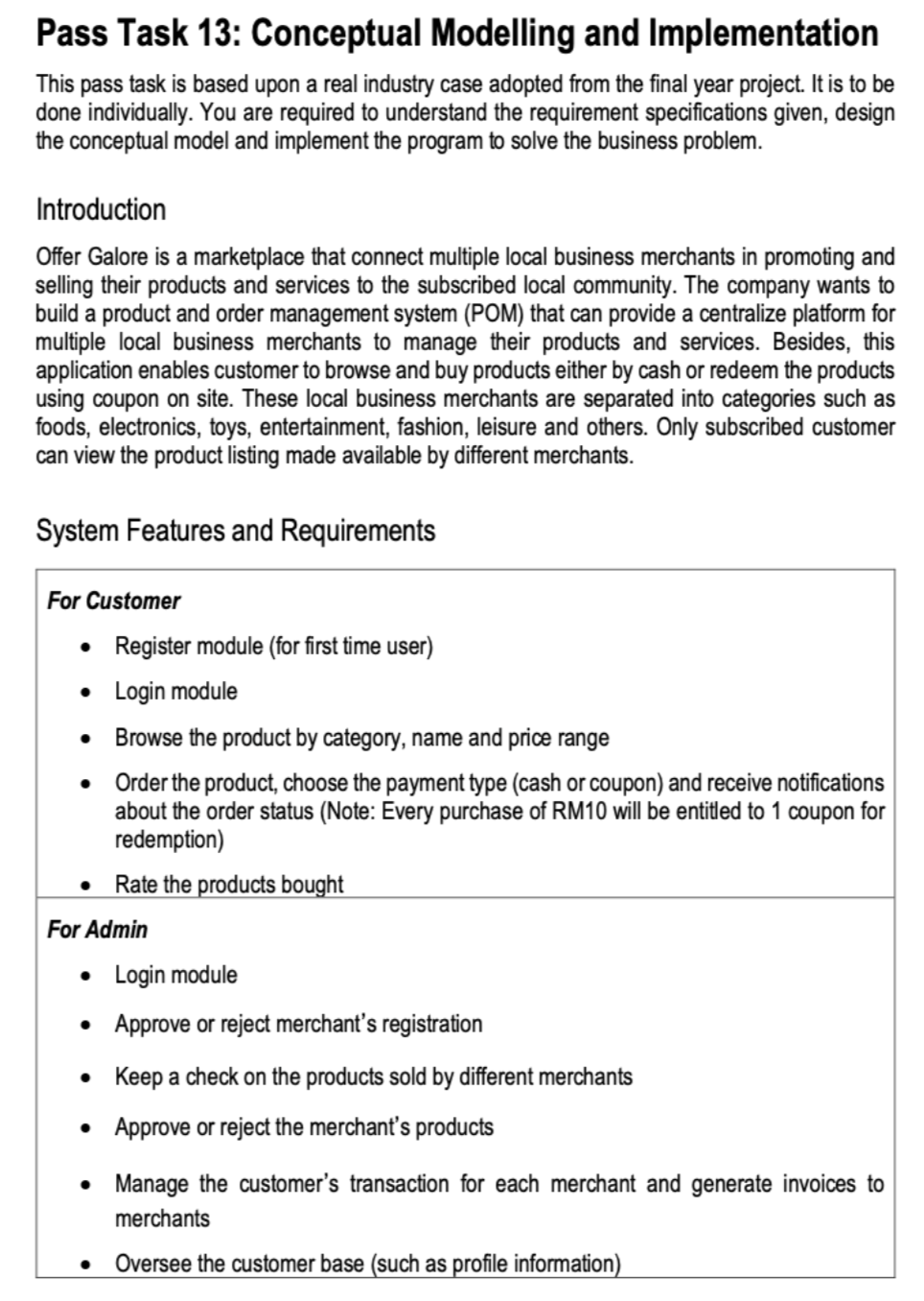 Solved Pass Task 13: Conceptual Modelling and Implementation | Chegg.com