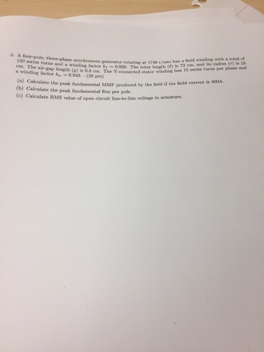Solved A four-pole, three-phase synchronous generator | Chegg.com