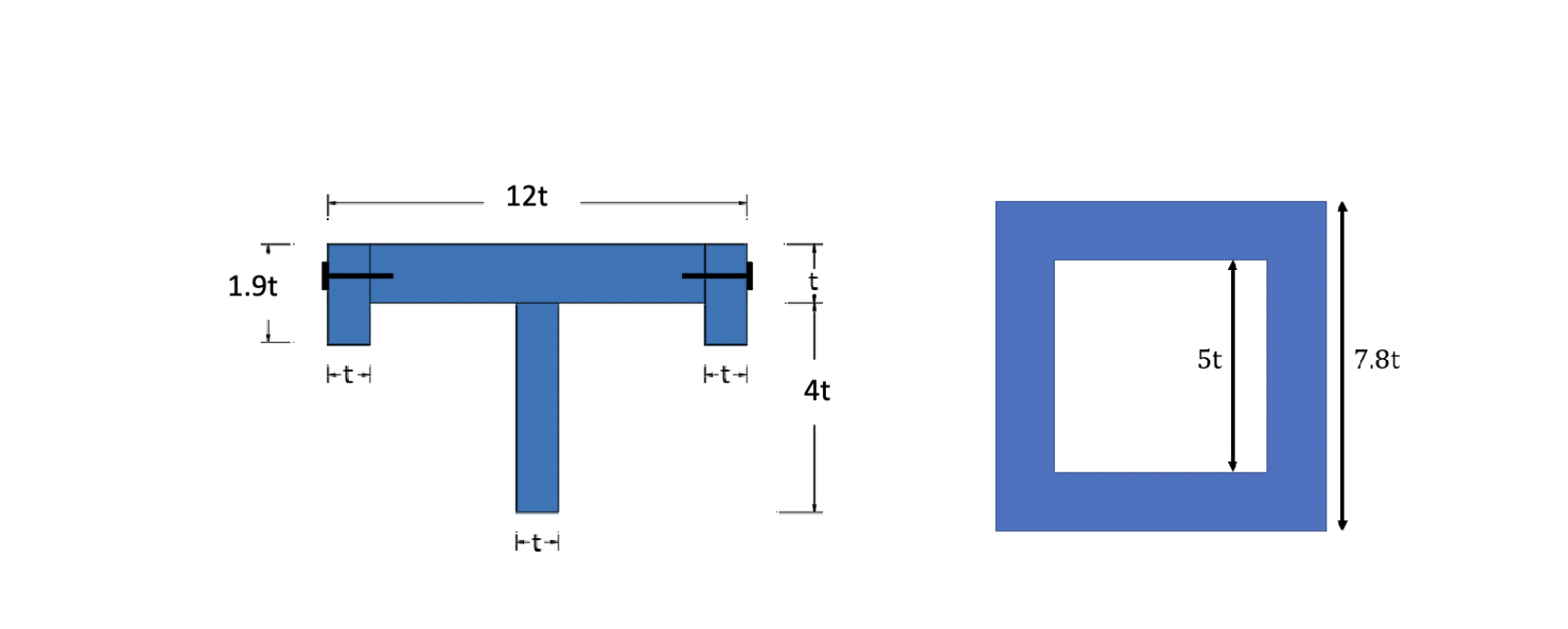 Solved Determine the size of T beam and hollow square | Chegg.com