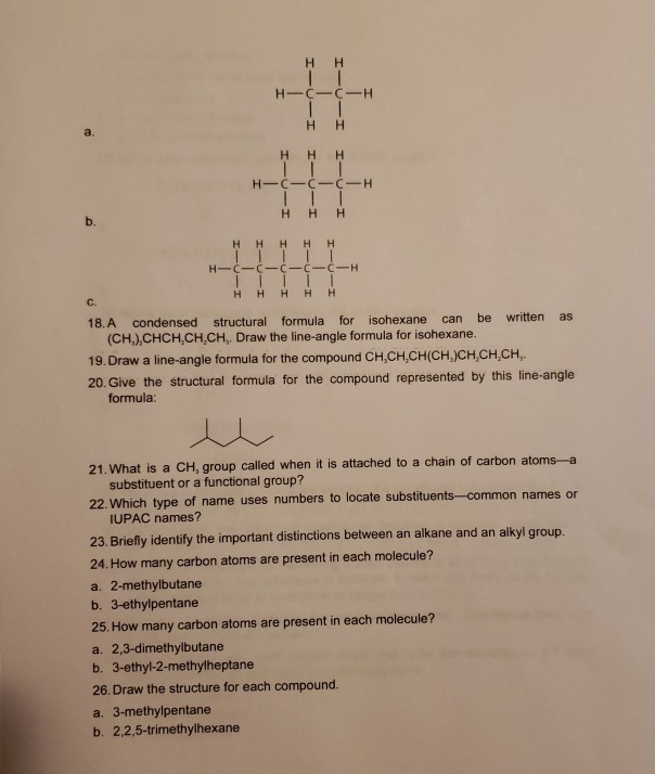 Solved 11.A student is asked to write structural formulas | Chegg.com