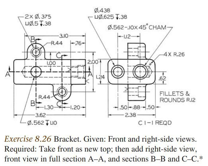 Solved Exercise 8.26 Bracket. Given: Front and right-side | Chegg.com
