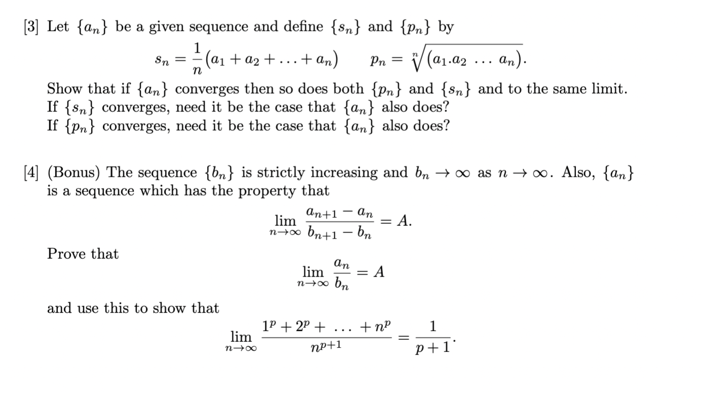 Solved 1 Sn = - n [3] Let {an} be a given sequence and | Chegg.com