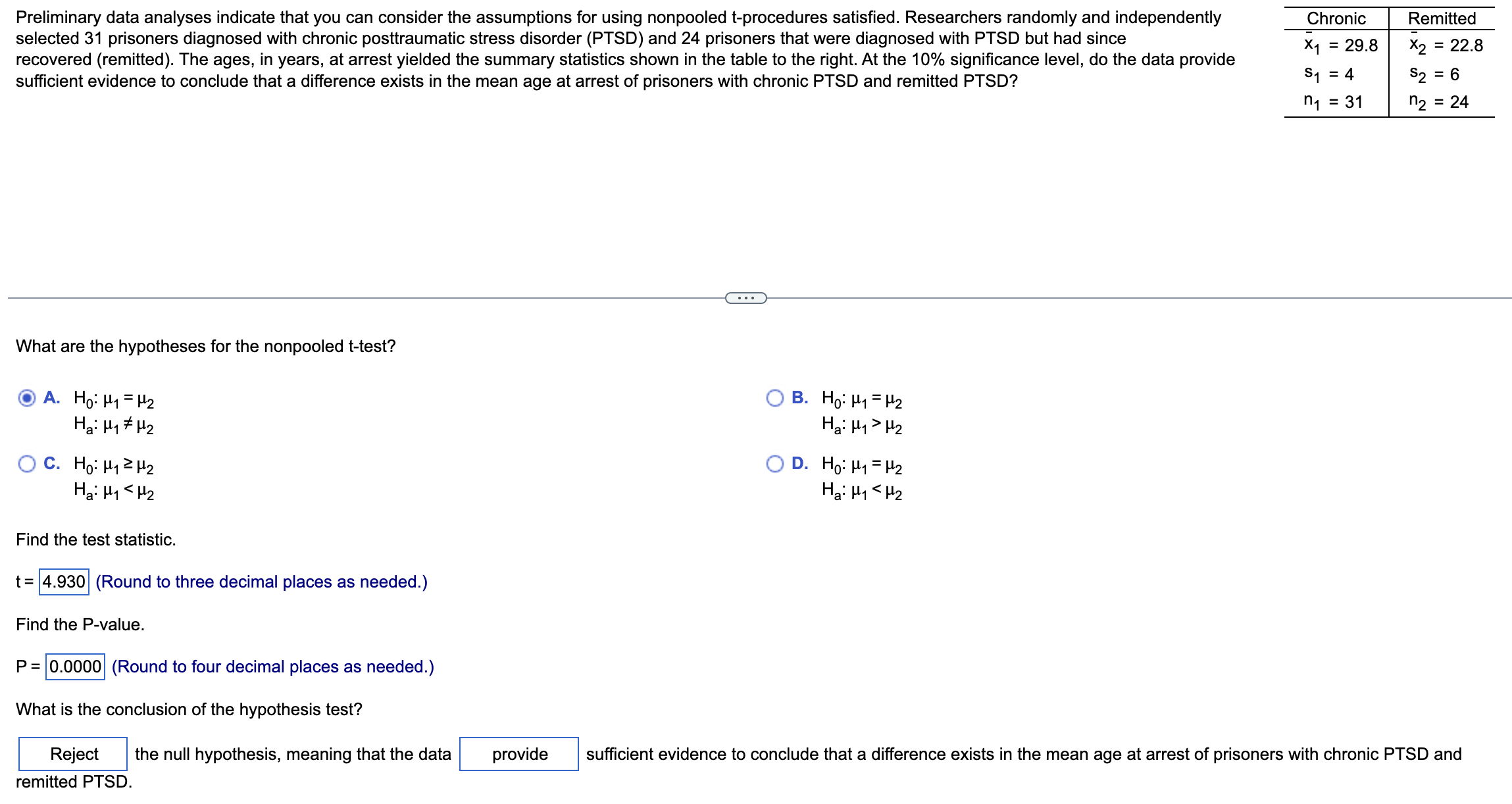 Solved Preliminary data analyses indicate that you can | Chegg.com