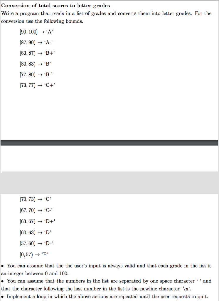 Solved Conversion of total scores to letter grades Write a | Chegg.com