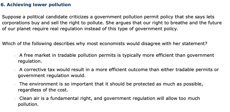 Solved 6. Achieving lower pollution Suppose a political | Chegg.com
