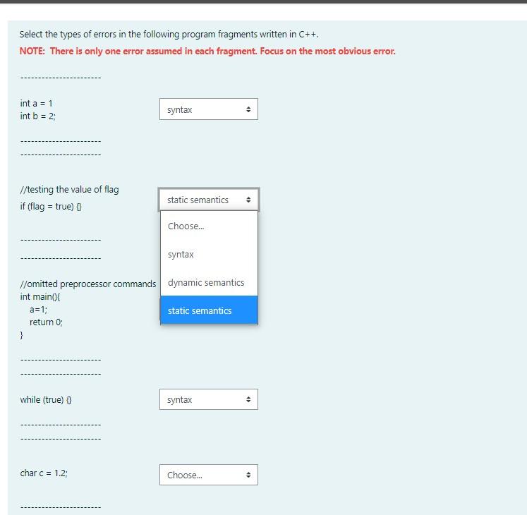 Solved Select the types of errors in the following program | Chegg.com