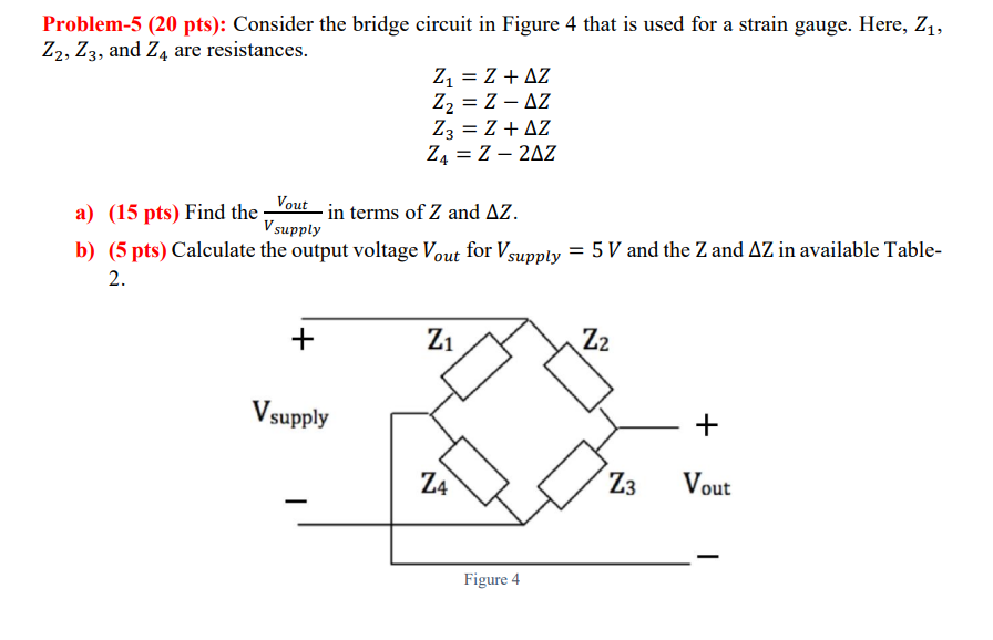 Solved Problem-5 (20 pts): Consider the bridge circuit in | Chegg.com