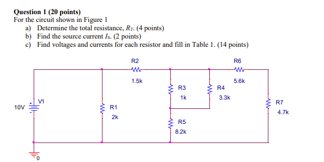 Solved Question 1 (20 points) For the circuit shown in | Chegg.com