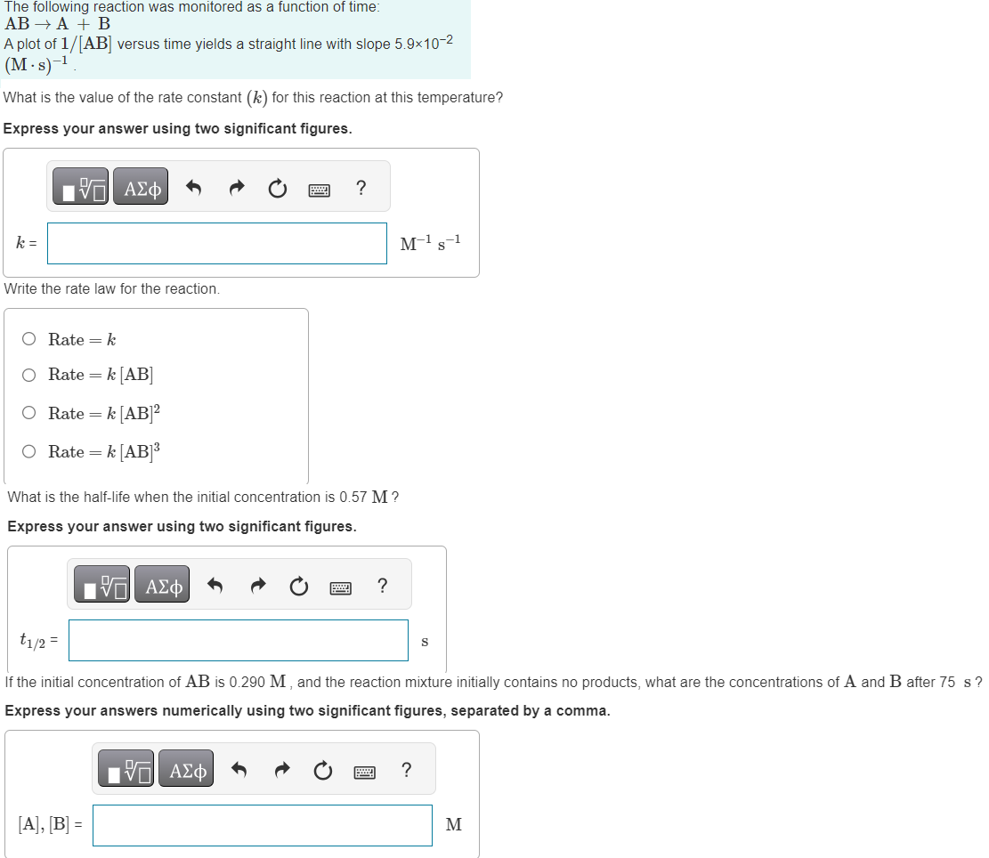 Solved The following reaction was monitored as a function of | Chegg.com