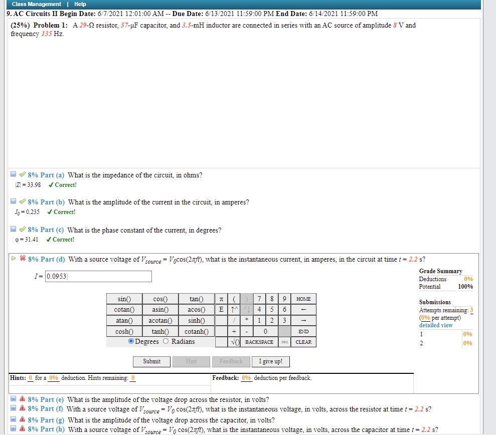 Solved Class Management | Help 9. AC Circuits II Begin Date: | Chegg.com