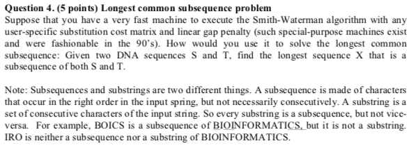 Solved Question 4. (5 points) Longest common subsequence | Chegg.com