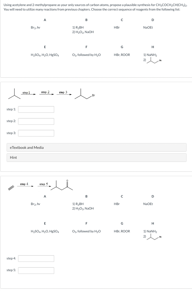 Solved Using acetylene and 2-methylpropane as your only | Chegg.com