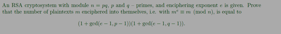 Solved n RSA cryptosystem with module n=pq,p and q− primes, | Chegg.com