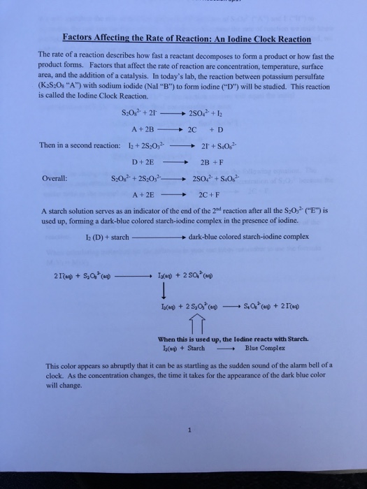 Solved Factors Affecting the Rate of Reaction: An Iodine | Chegg.com