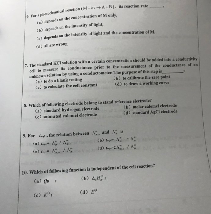 Solved 6. For a photochemical reaction (M+ hv A+B), its | Chegg.com