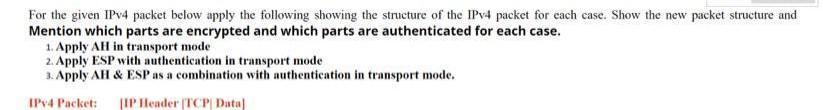 For IPv4 packets travelling over the Internet, IPsec | Chegg.com