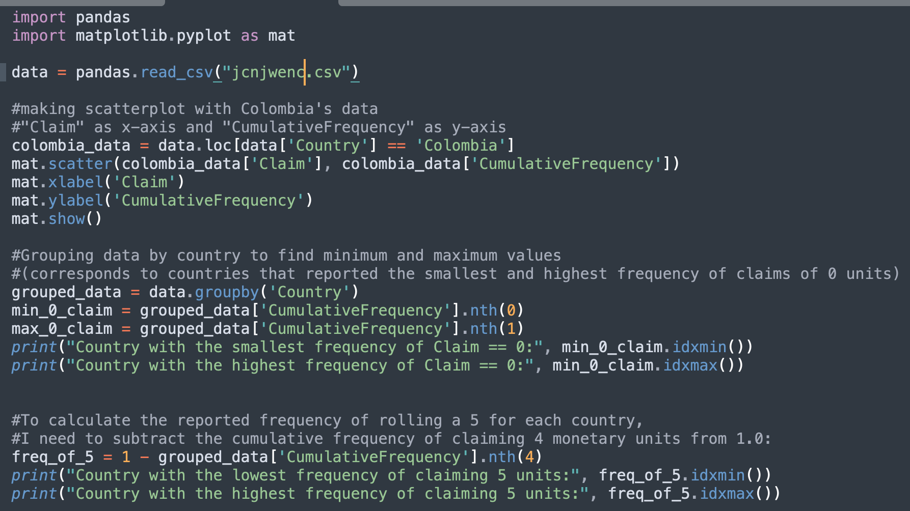 Solved insert comments explaining the code.PYTHON First | Chegg.com