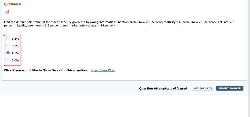Solved Question 8 Find the default risk premium for a debt | Chegg.com